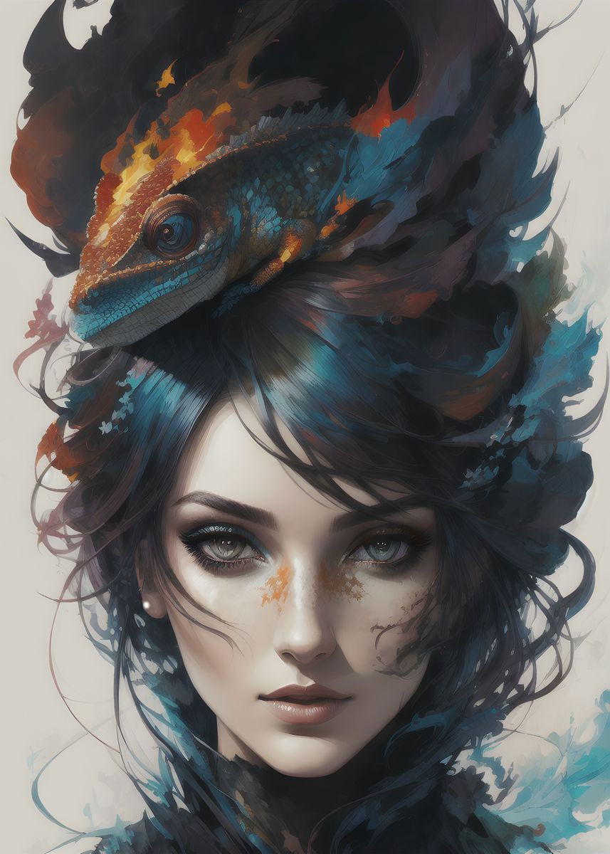 'Fantasy Chameleon Woman' Poster, picture, metal print, paint by Desii ...
