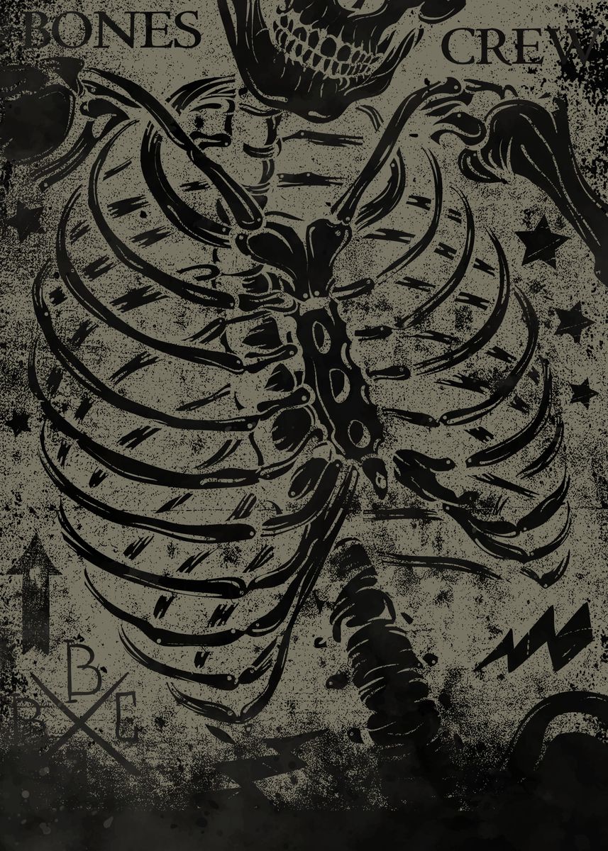 'Bad bones crew bad skeleto' Poster, picture, metal print, paint by ...