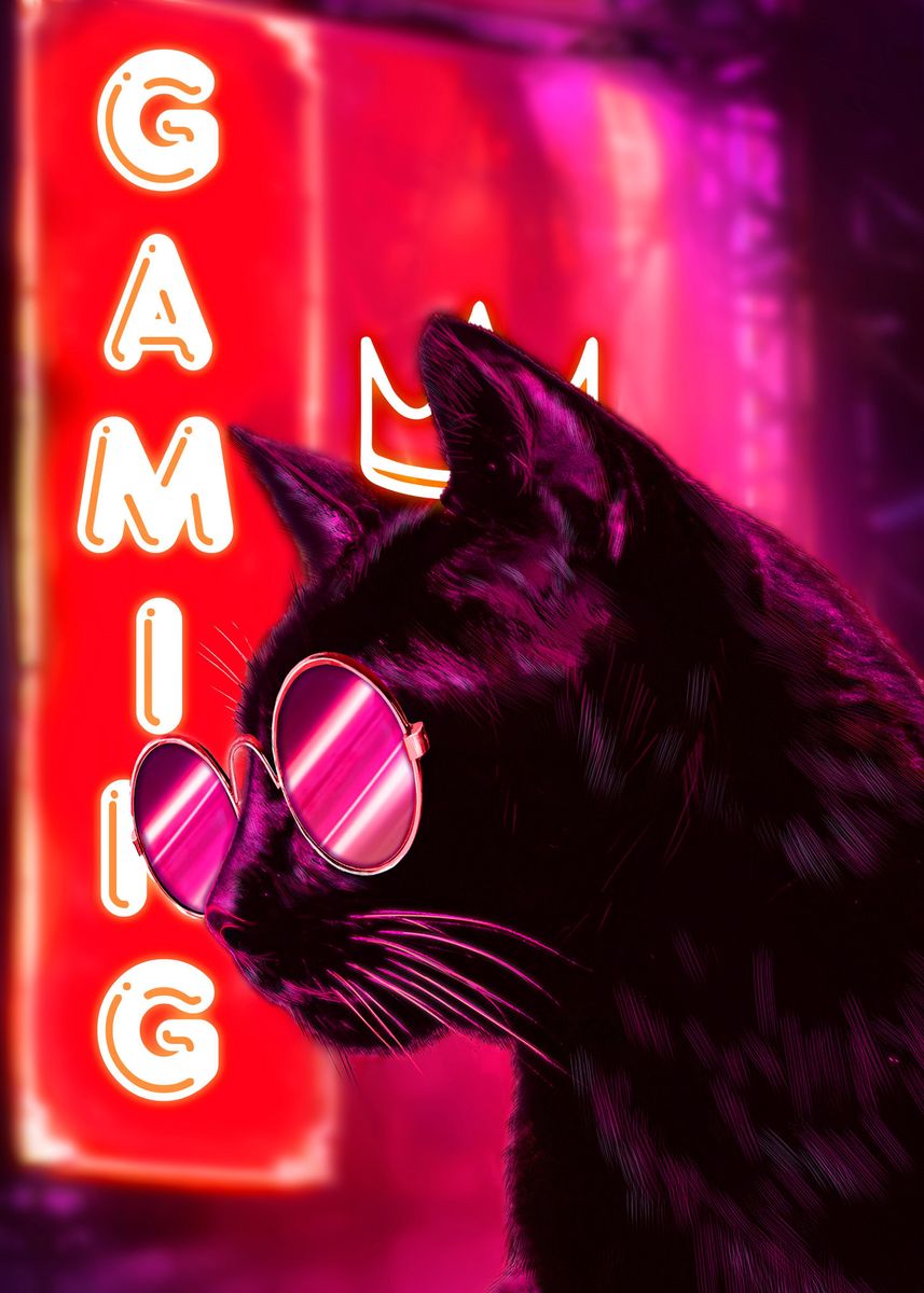'Cats and Gaming Neon ' Poster, picture, metal print, paint by Metal ...