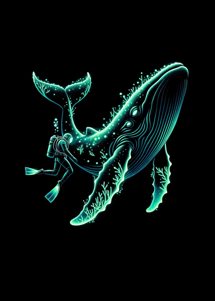 'Scuba Diving Whale' Poster, picture, metal print, paint by Bright ...