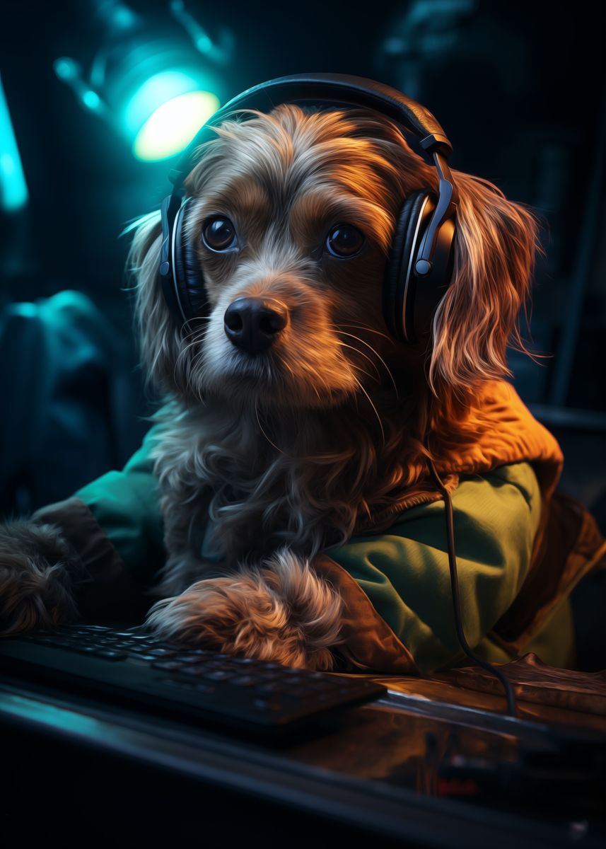 'Cute gamer dog' Poster, picture, metal print, paint by Nerdworld 1 ...