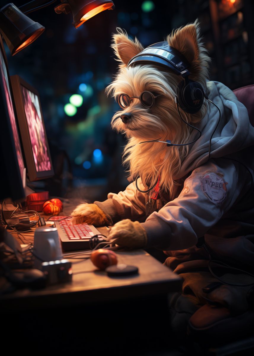'Gamer Dog' Poster, picture, metal print, paint by Nerdworld 1 | Displate