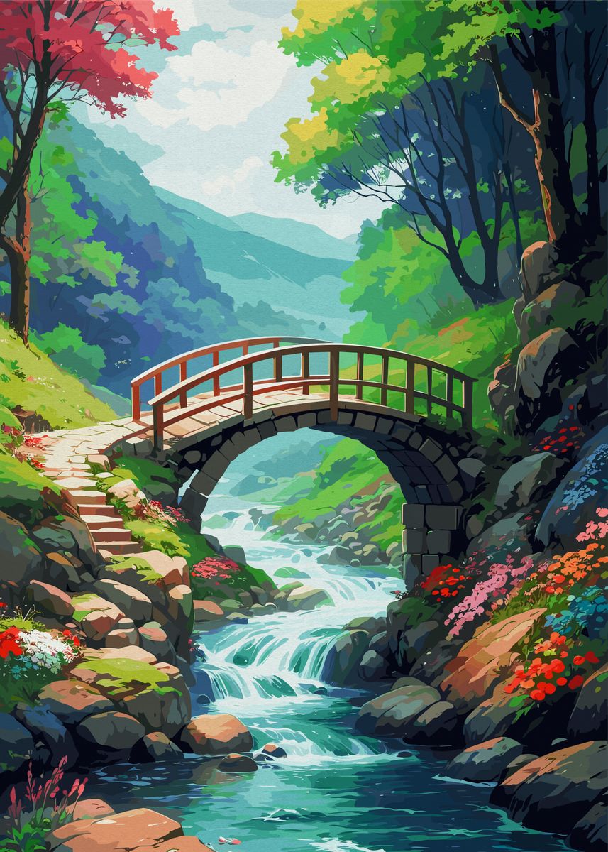 'Bridge Over The River' Poster, picture, metal print, paint by Nadhira ...