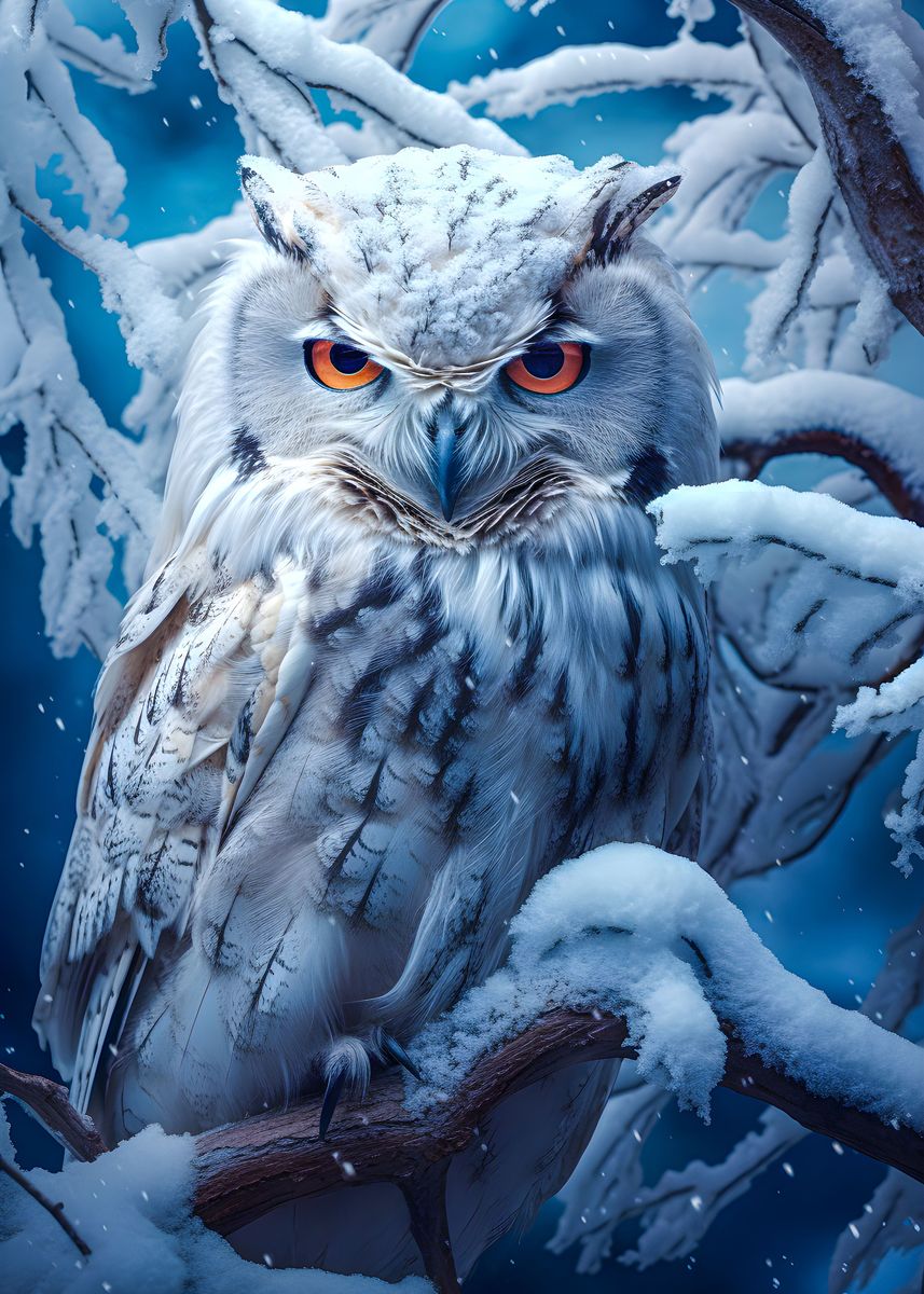 'Snowy Perch White Owl' Poster, picture, metal print, paint by Create ...