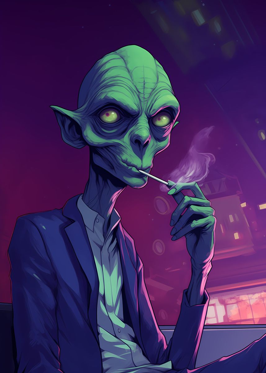 'Smoking Alien' Poster, picture, metal print, paint by Spooky Blob ...