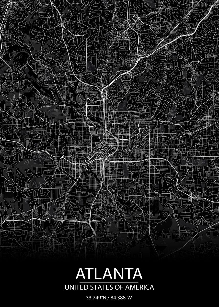 'Atlanta Georgia Black Map' Poster, picture, metal print, paint by Wall ...