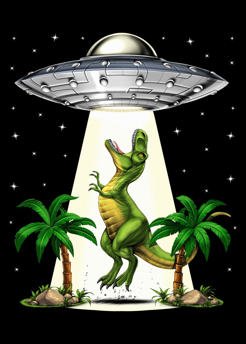 'Dinosaur Alien Abduction' Poster, picture, metal print, paint by ...