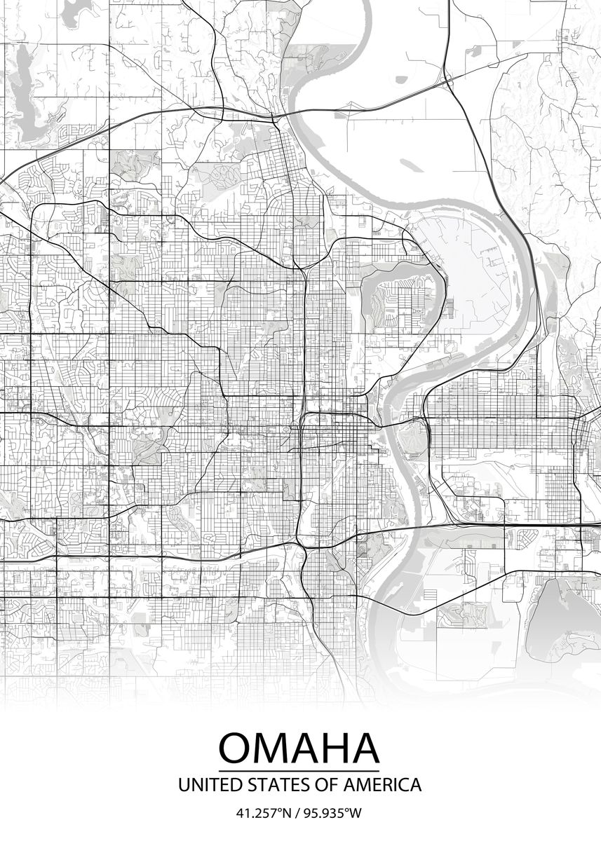 'Omaha Nebraska White Map' Poster, picture, metal print, paint by Wall ...