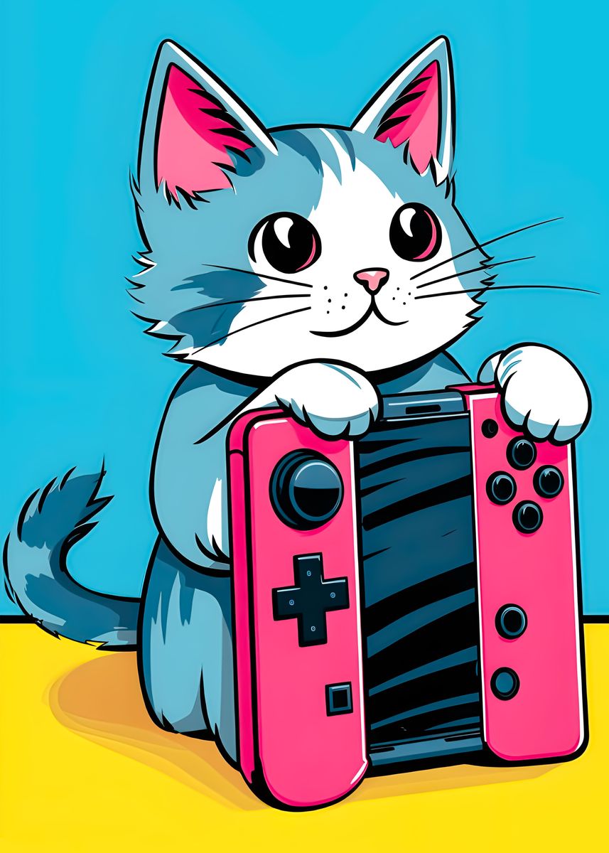 'Gaming Cat' Poster, picture, metal print, paint by Kart Jason Fronda ...