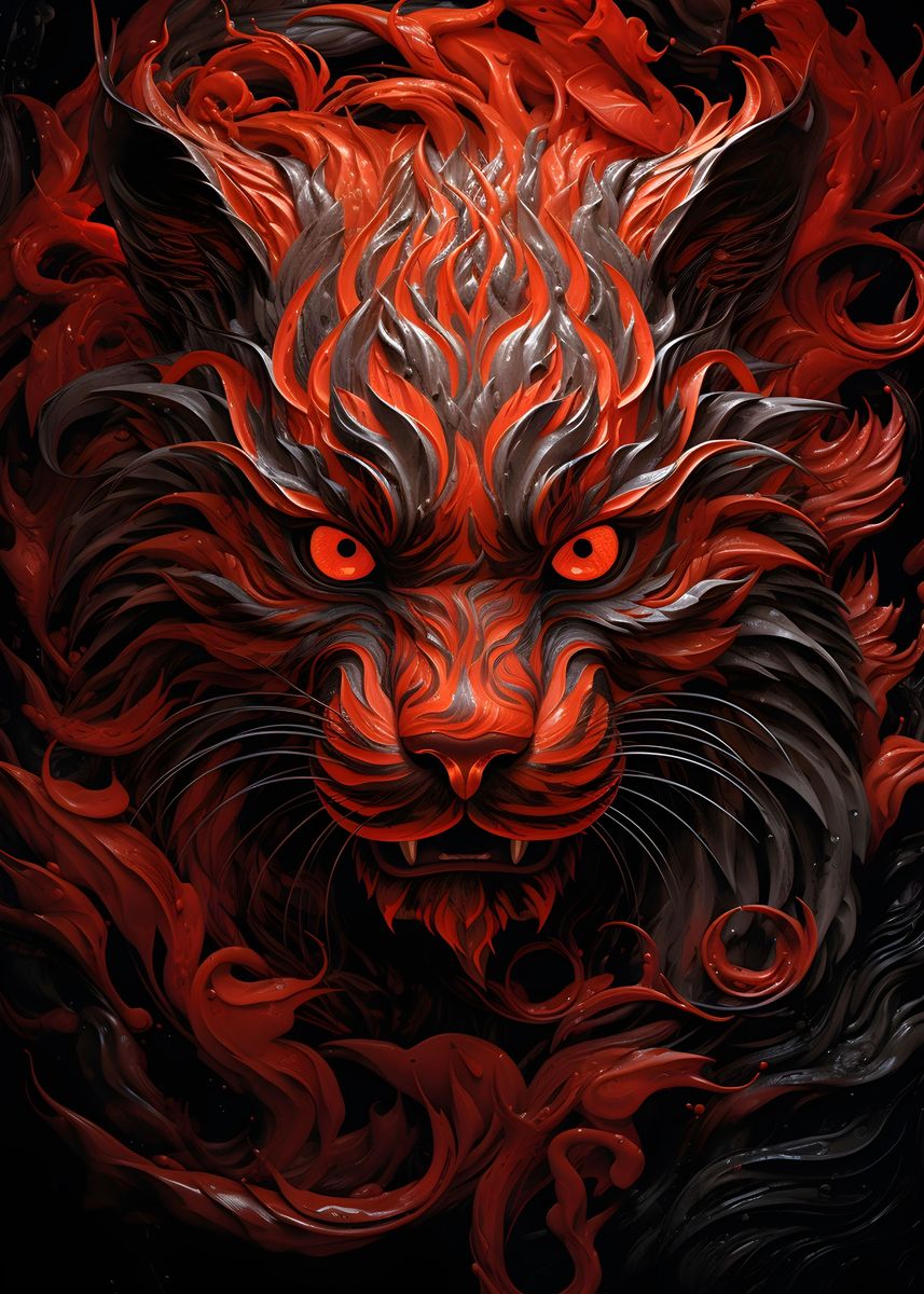 'Fierce Red Tiger ' Poster, picture, metal print, paint by MajopArt ...