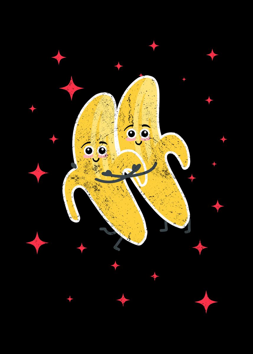 'Cute Banana Couple Hugging' Poster, picture, metal print, paint by ...