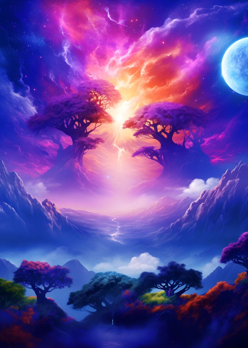 'Galaxy Space and big Tree' Poster, picture, metal print, paint by Mose ...