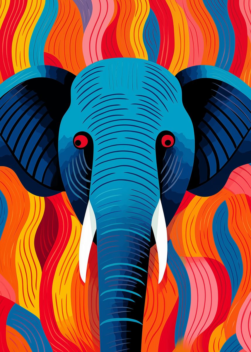 'Blue Elephant Head' Poster, picture, metal print, paint by Akaiji ...