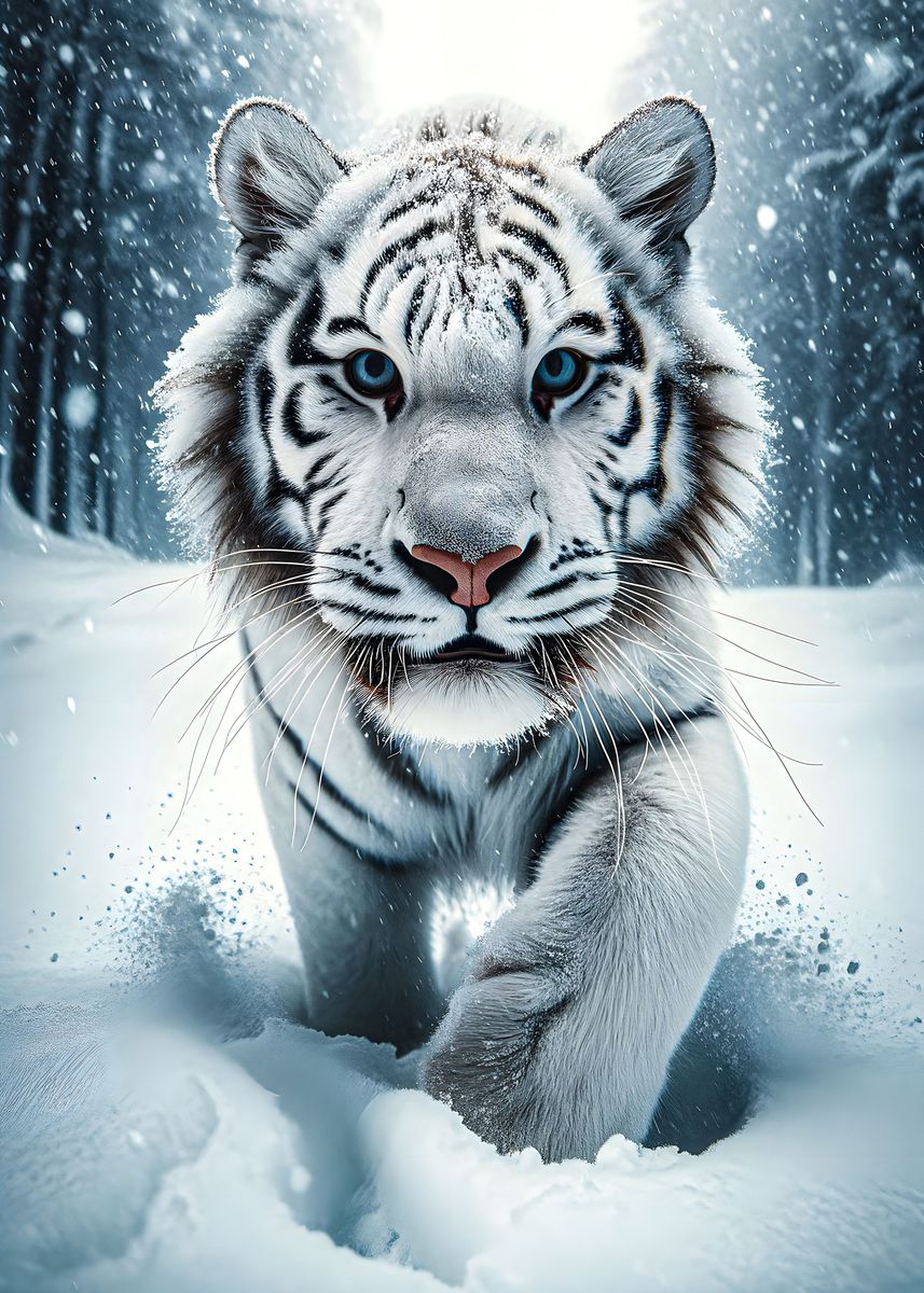 'Snow White Tiger' Poster, picture, metal print, paint by Floty Loty ...