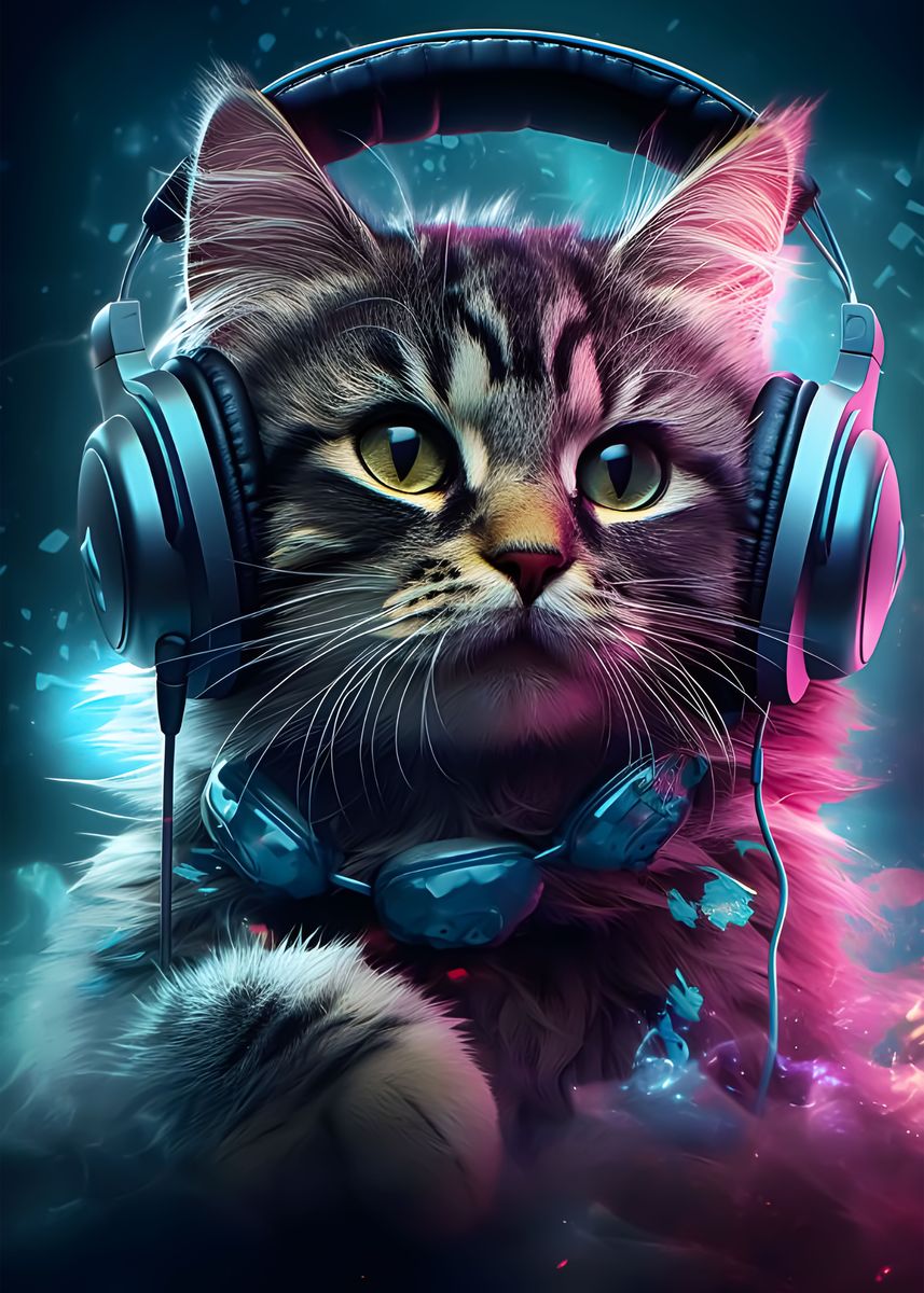 'Gaming Cat' Poster, picture, metal print, paint by Kart Jason Fronda ...