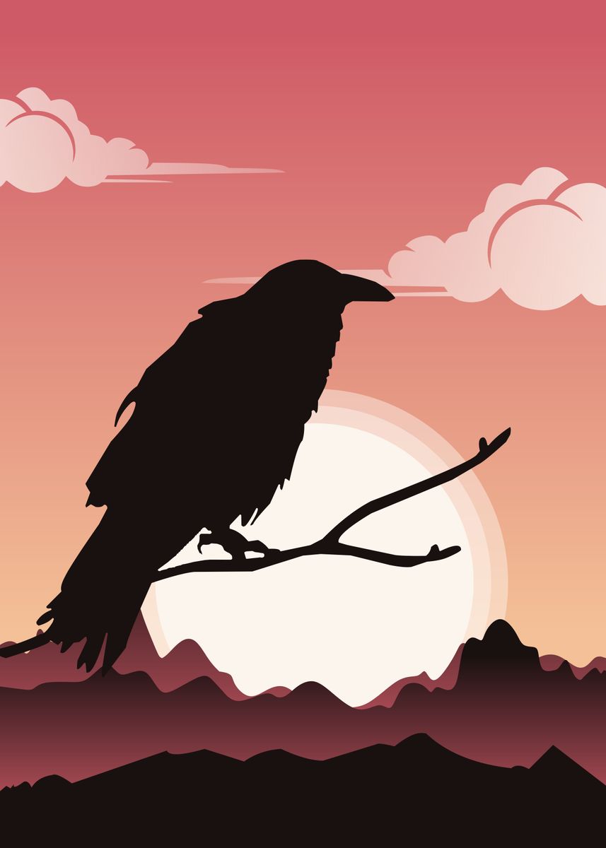 'Crow Sunset scenery' Poster, picture, metal print, paint by Tovu Yovi ...