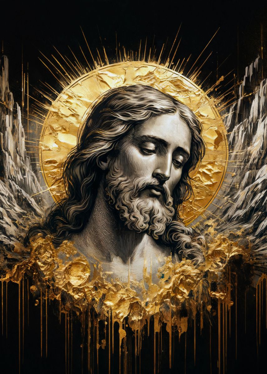 'Gold X Jesus Portrait' Poster, picture, metal print, paint by ...