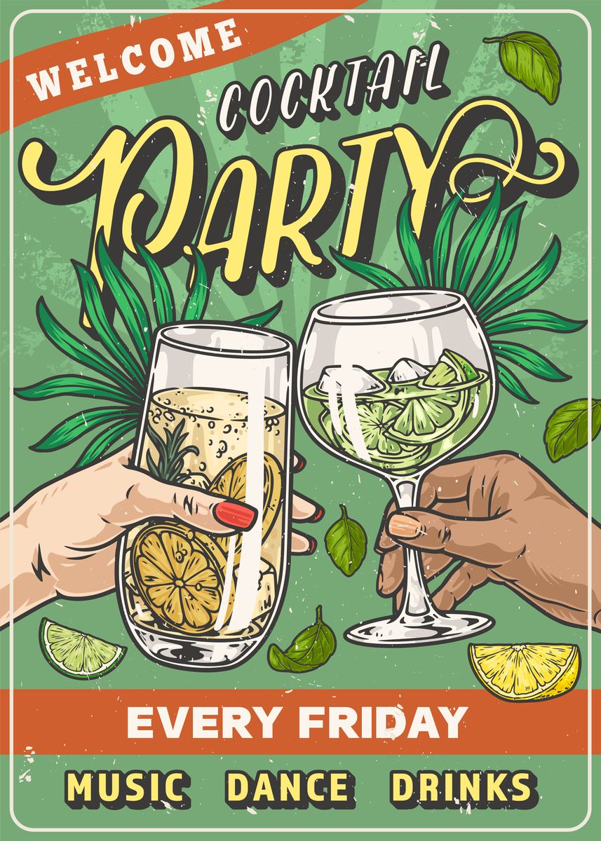 'Cocktail Party Alcohol' Poster, picture, metal print, paint by ...