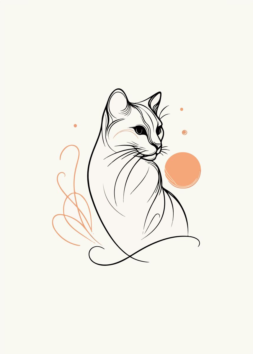 'Contemplative Cat Siluet' Poster, picture, metal print, paint by ...