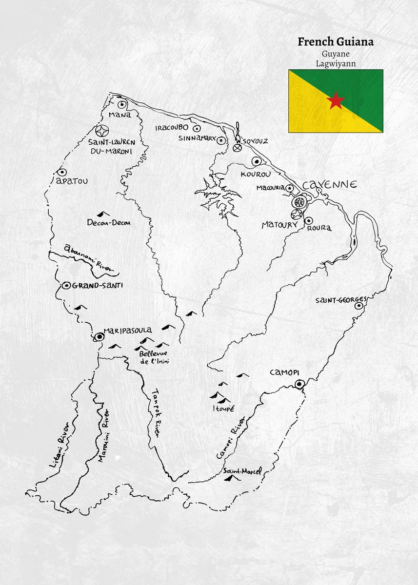 'Handdrawn French Guiana' Poster, picture, metal print, paint by ...