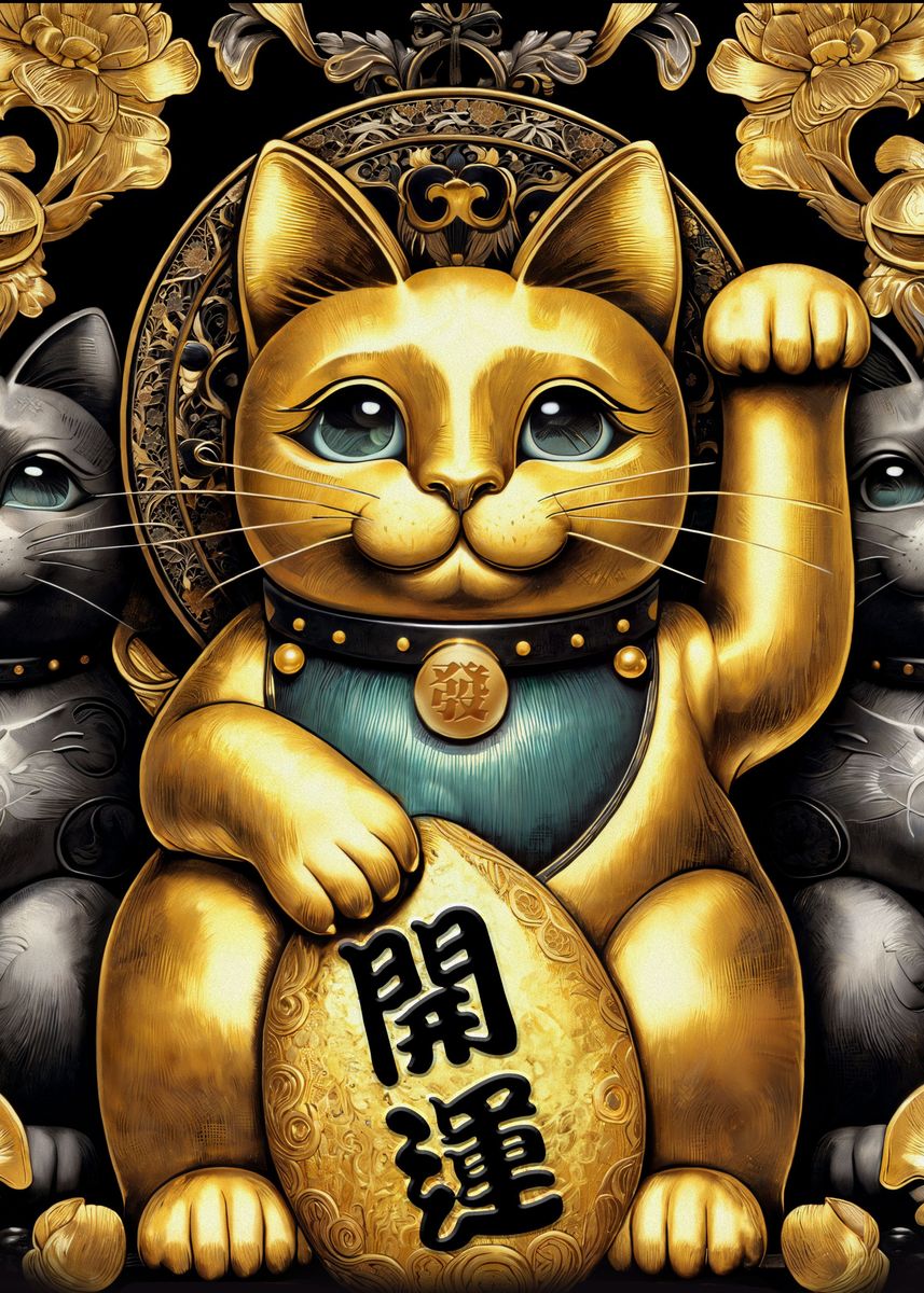 'Gold X Fortune Cat' Poster, picture, metal print, paint by ...