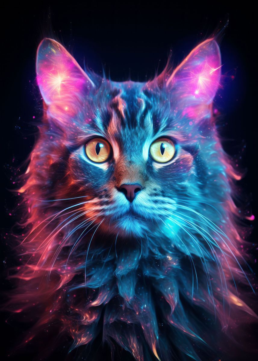 'Neon Cat Nebulae' Poster, picture, metal print, paint by Frank ...