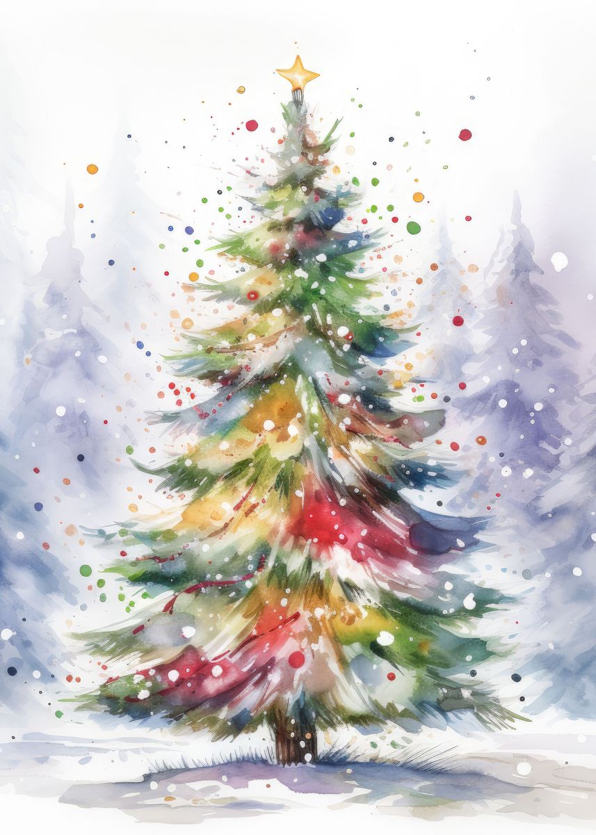 'Watercolor Christmas Tree' Poster, picture, metal print, paint by ...
