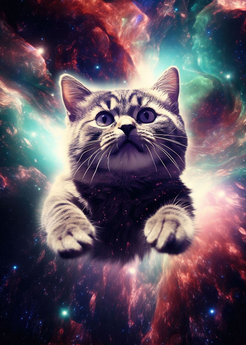 'Cosmic Space Cat' Poster, picture, metal print, paint by Jan | Displate