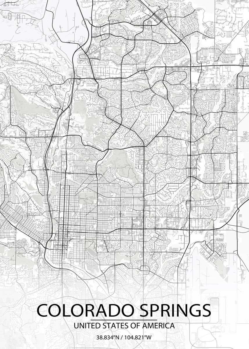 'Colorado Springs White Map' Poster, picture, metal print, paint by ...