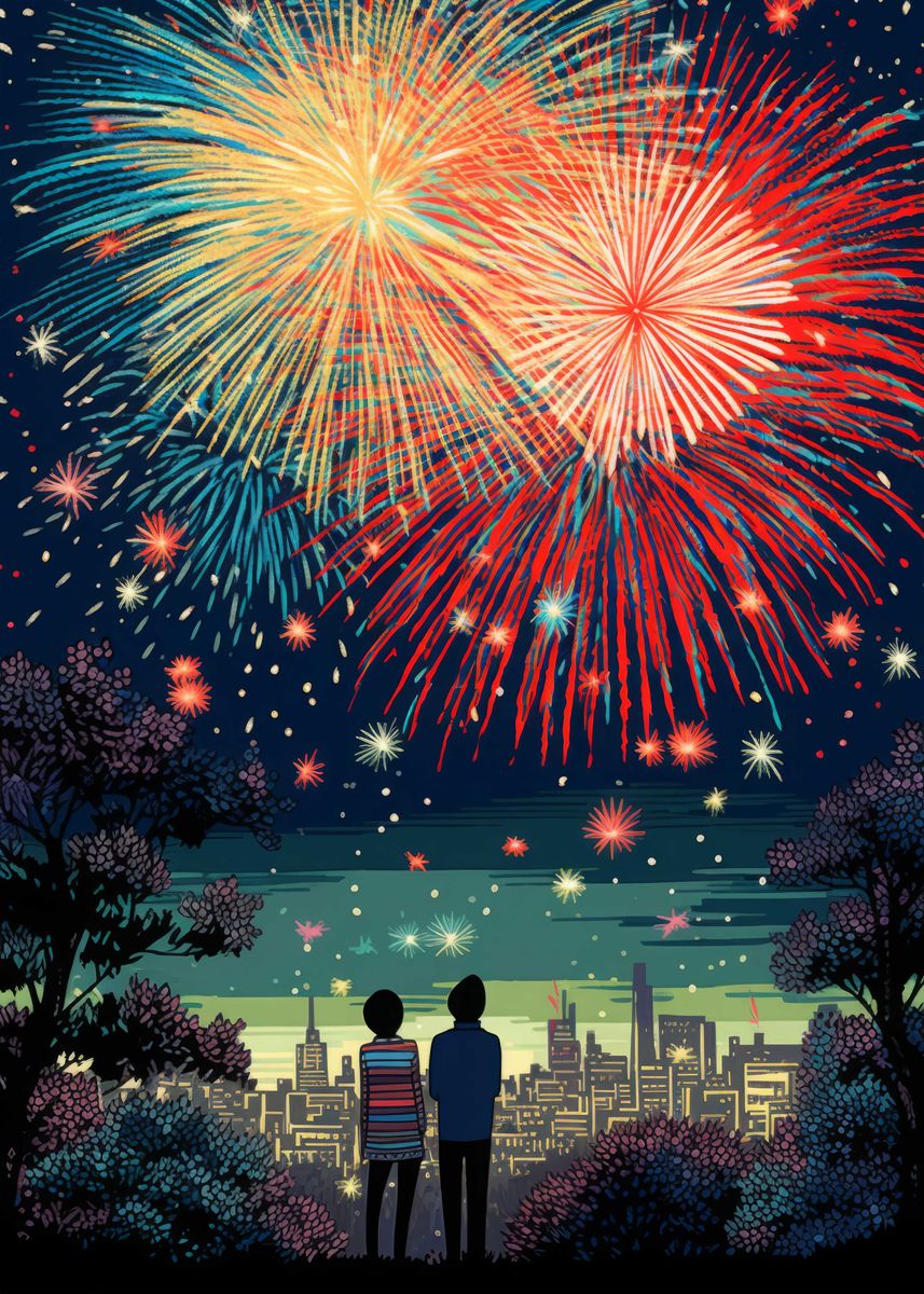 'New Year Fireworks' Poster, picture, metal print, paint by Ray Mason ...