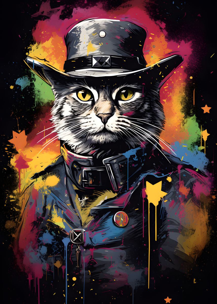 'Sheriff Cat Painting' Poster, picture, metal print, paint by Chris ...