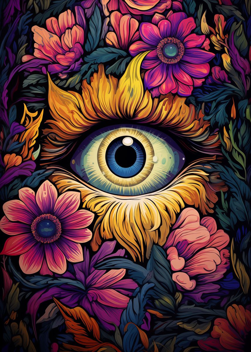 'Psychedelic Eye Flowers 09' Poster, picture, metal print, paint by TK ...