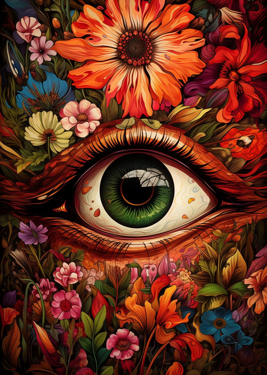 'Psychedelic Eye Flowers 10' Poster, picture, metal print, paint by TK ...