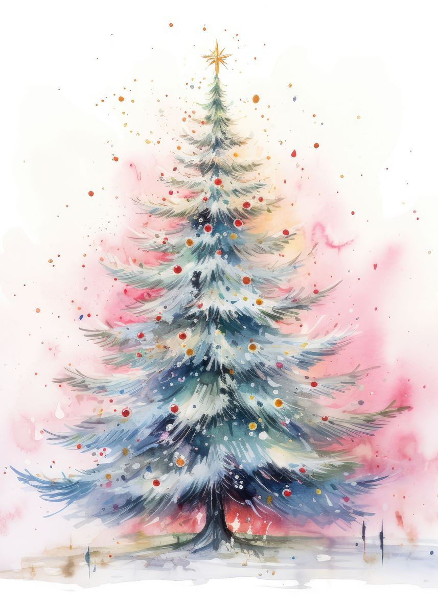 'Watercolor Christmas Tree' Poster, picture, metal print, paint by ...