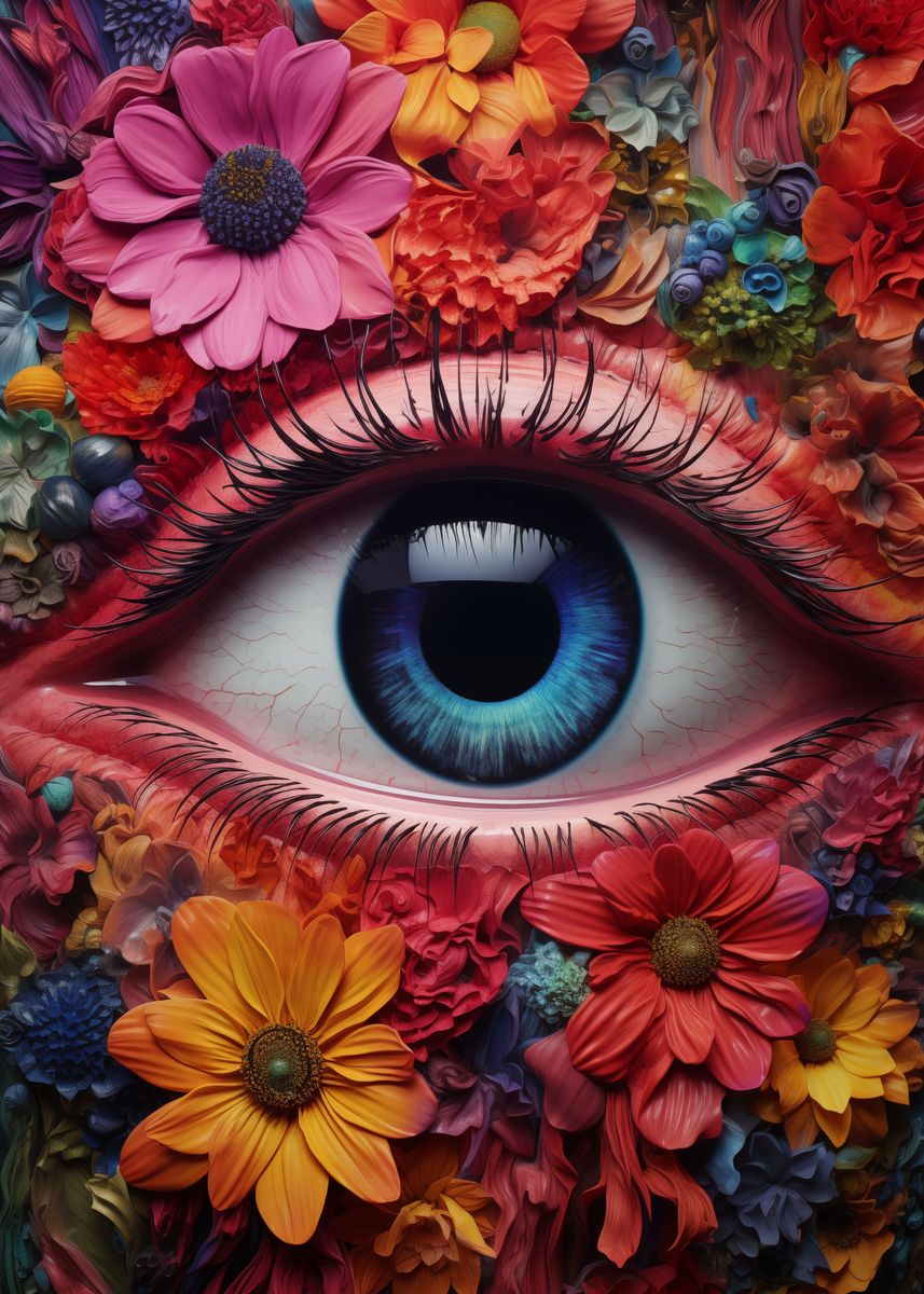 'Psychedelic Eye Flowers 06' Poster, picture, metal print, paint by TK ...
