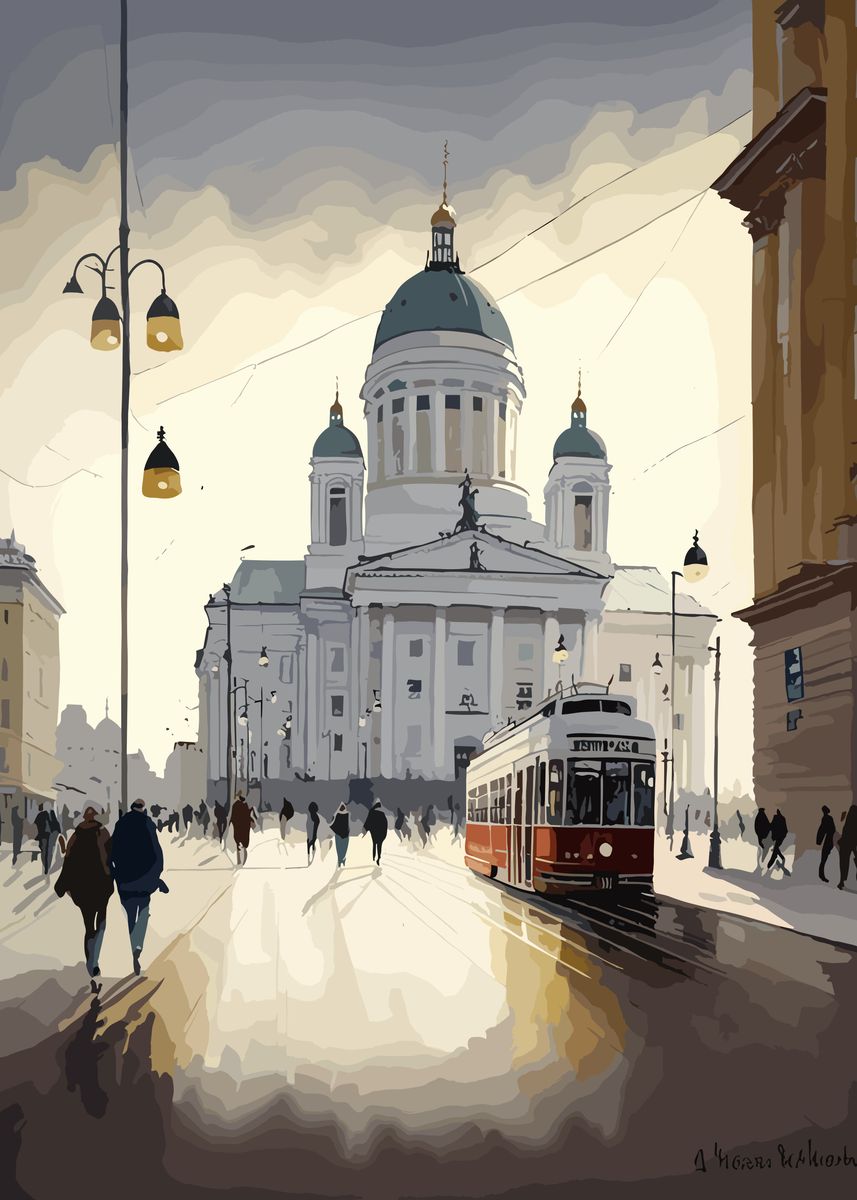 'Helsinki Watercolor City' Poster, picture, metal print, paint by Maël ...