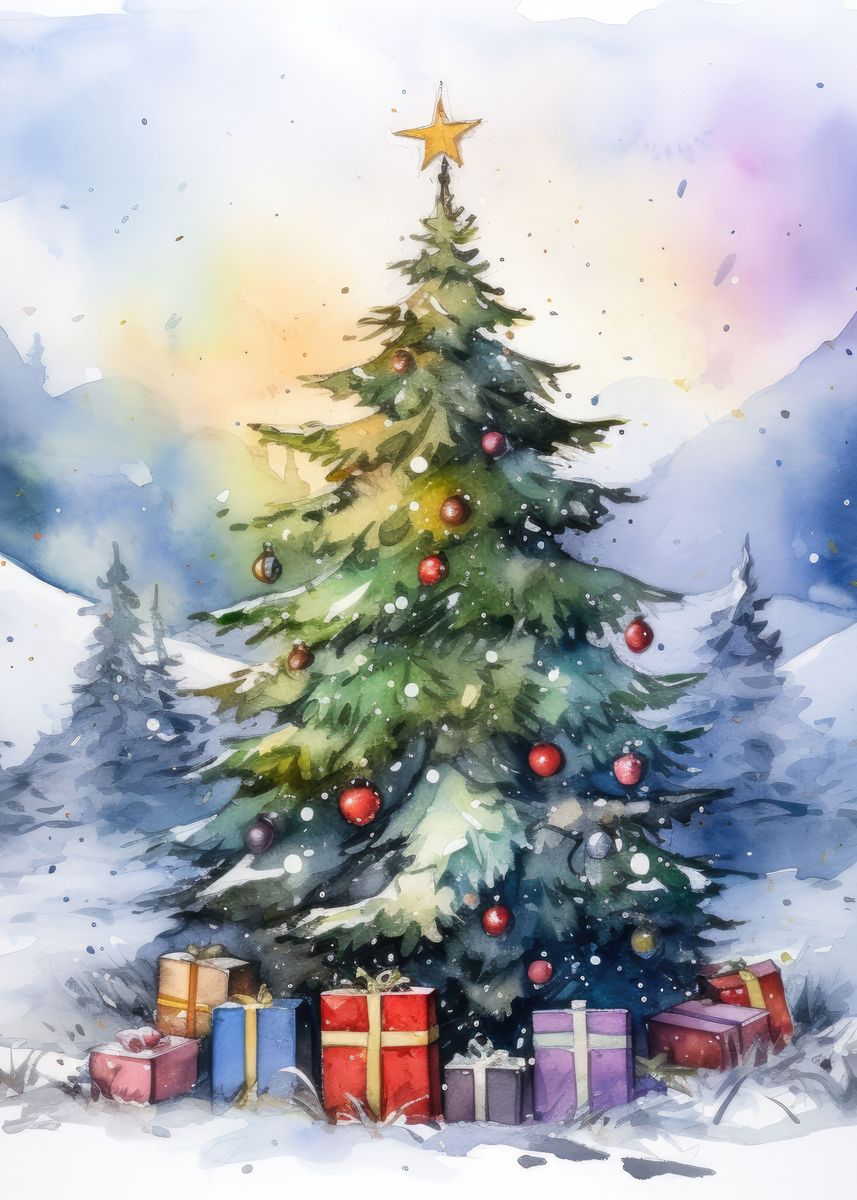'Watercolor Christmas Tree' Poster, picture, metal print, paint by ...
