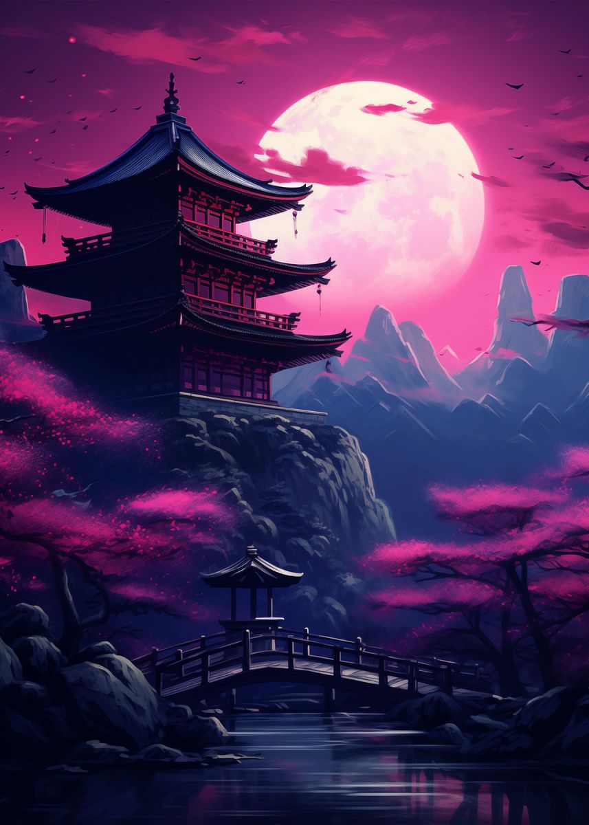 'Japan Neon Landscape' Poster, picture, metal print, paint by Eline ...