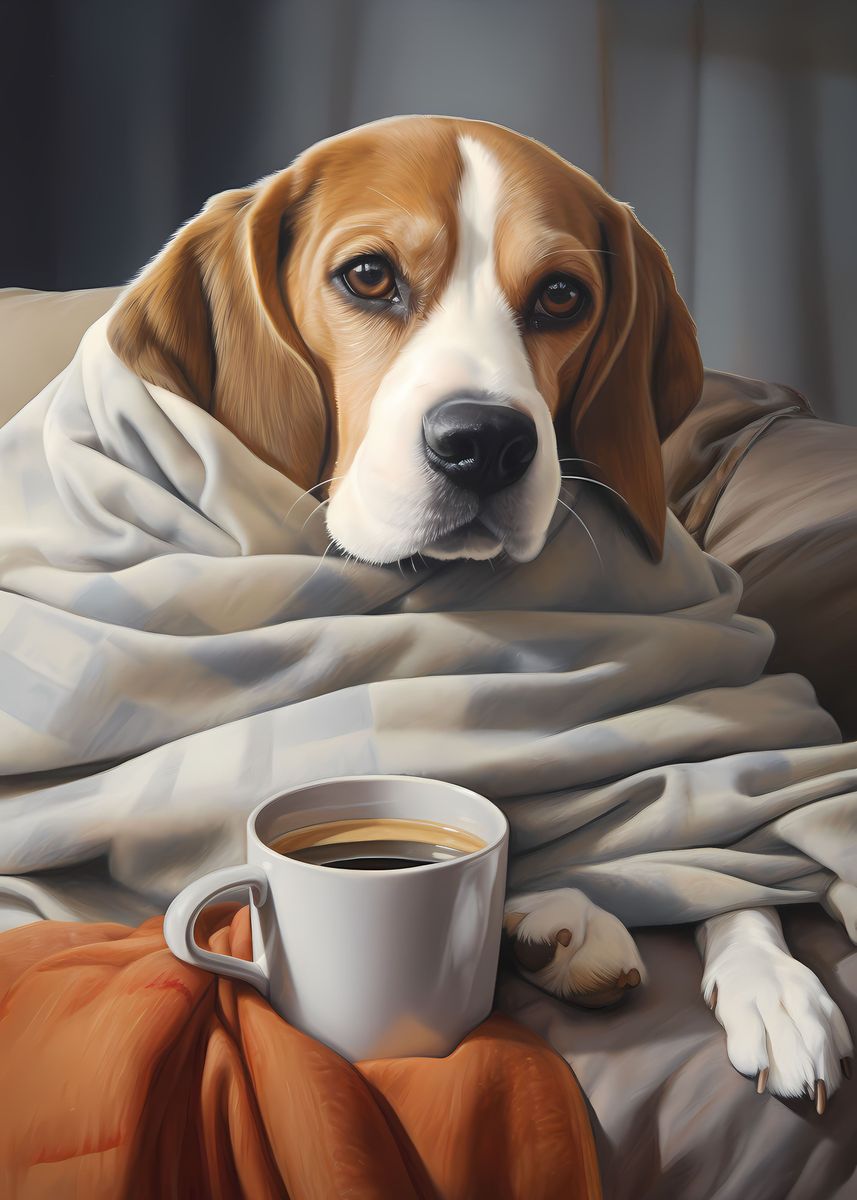 'Cute Dog Puppy Coffee Pup' Poster, picture, metal print, paint by ...