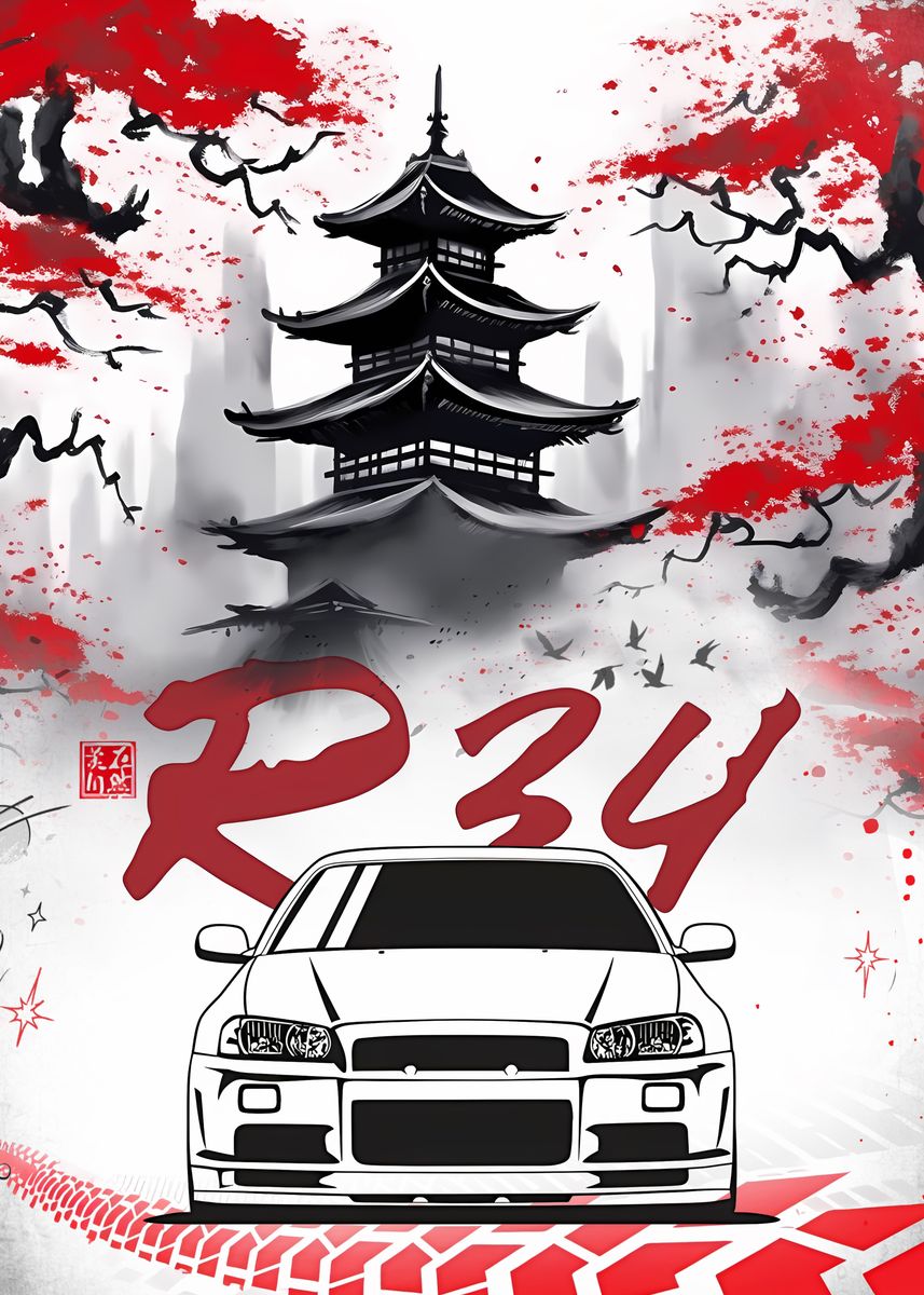 'Nissan Skyline GTR R34' Poster, picture, metal print, paint by ALEX ...