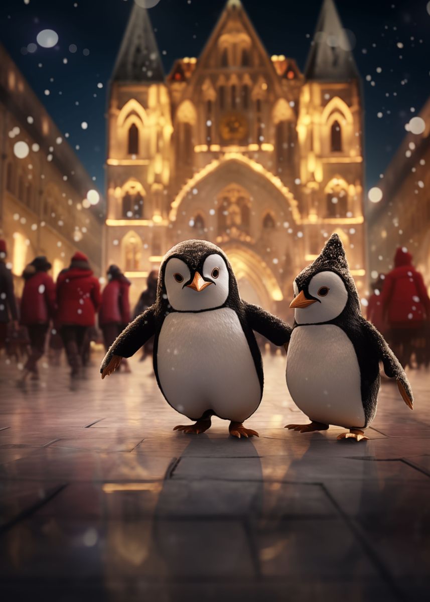 'Penguins Christmas City' Poster, picture, metal print, paint by ...
