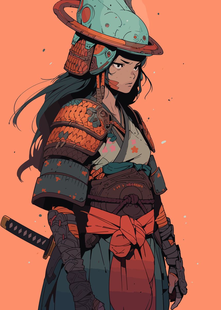 'Samurai Girl' Poster, picture, metal print, paint by SuperNova | Displate