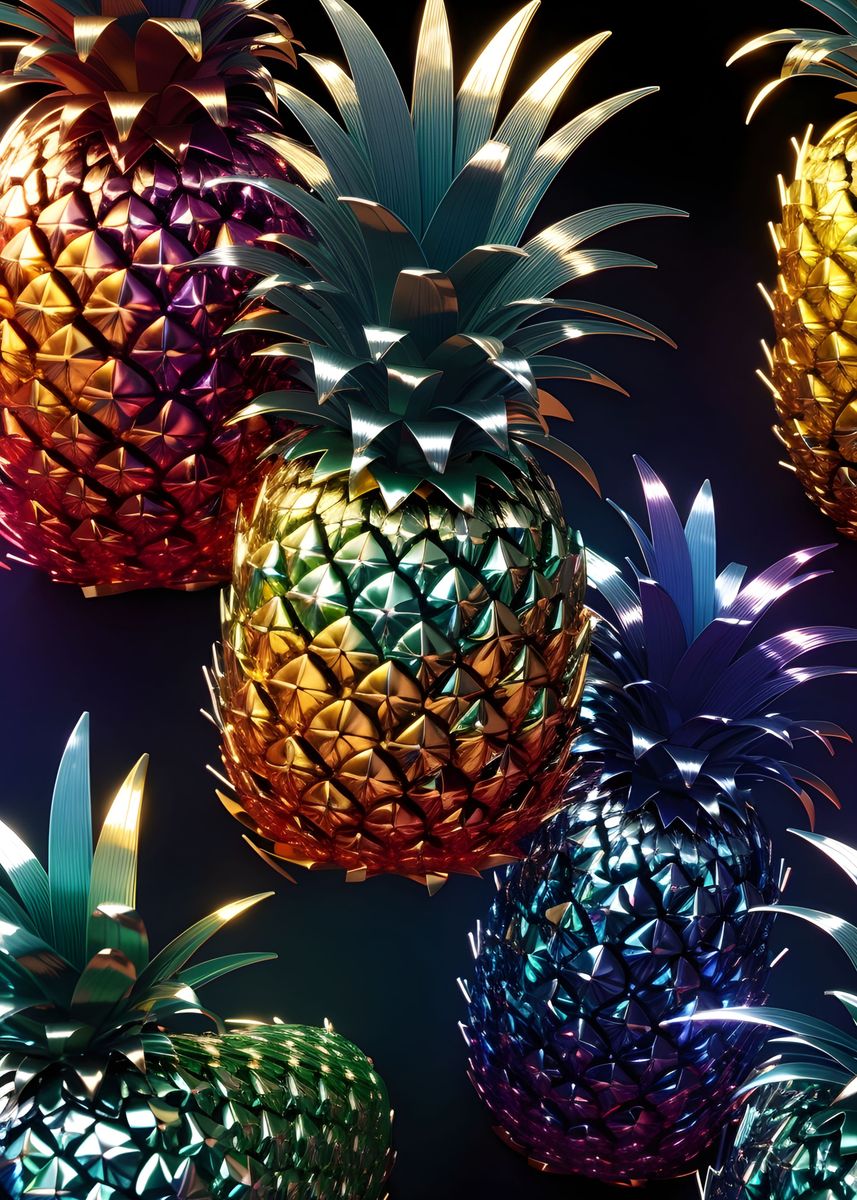 'Metallic pineapple rainbow' Poster, picture, metal print, paint by ...
