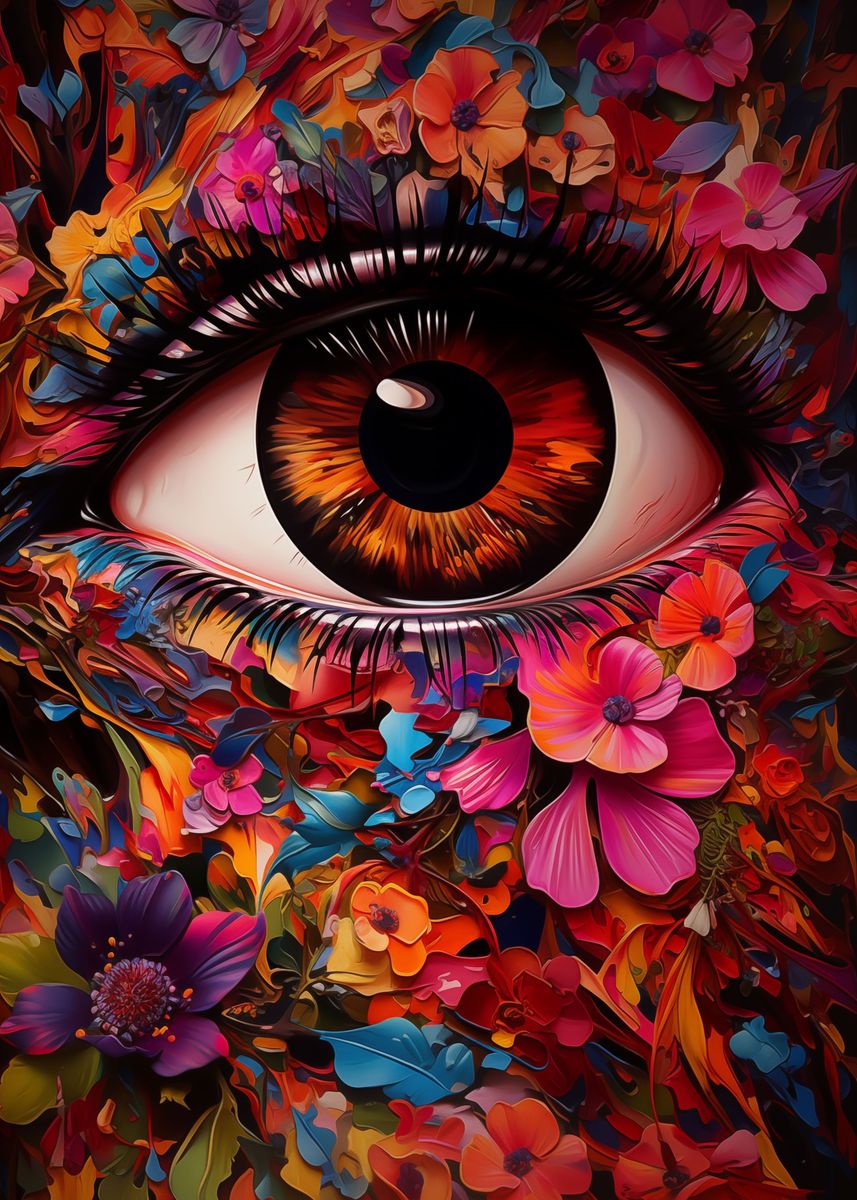 'Psychedelic Eye Flowers 01' Poster, picture, metal print, paint by TK ...