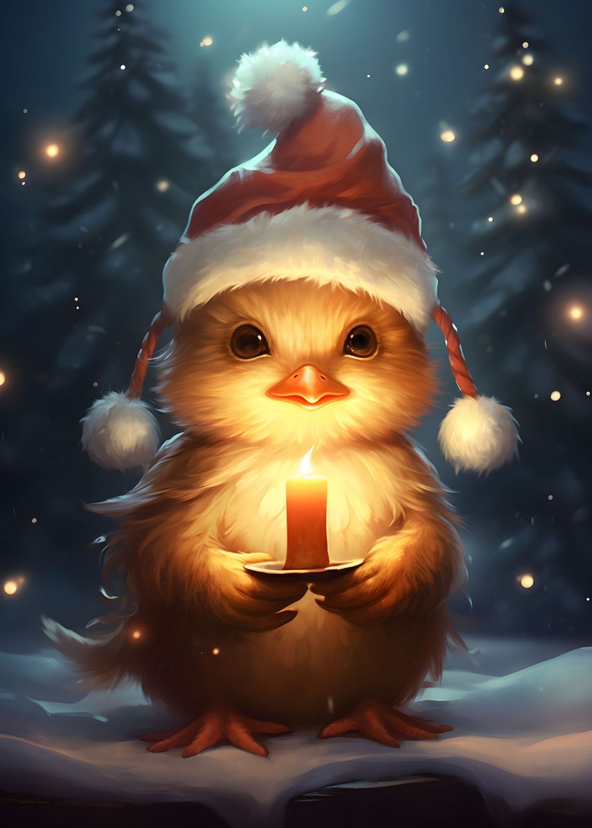 'Duckling Christmas Animals' Poster, picture, metal print, paint by ...