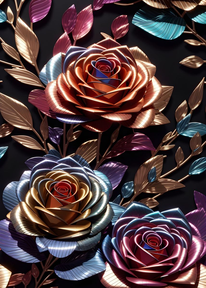 'Rose metallic rainbow' Poster, picture, metal print, paint by Ayen ...