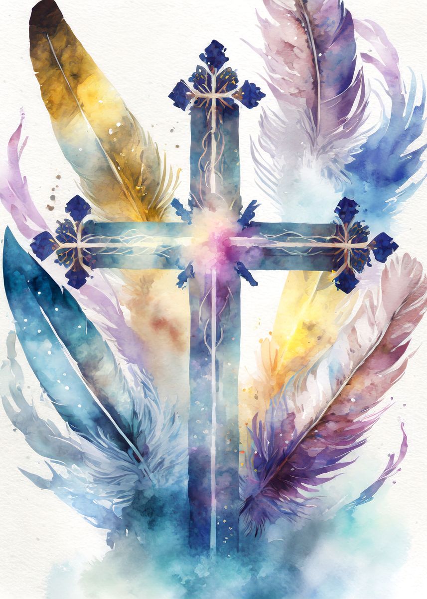 'Feather Cross vs6' Poster, picture, metal print, paint by Sycaid ...