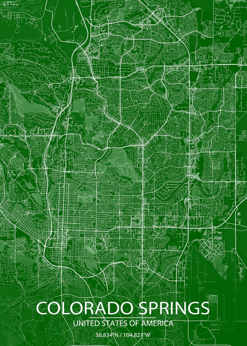 'Colorado Springs Green Map' Poster, picture, metal print, paint by ...