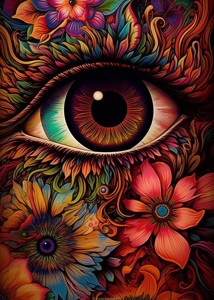 'Psychedelic Eye Flowers 07' Poster, picture, metal print, paint by TK ...