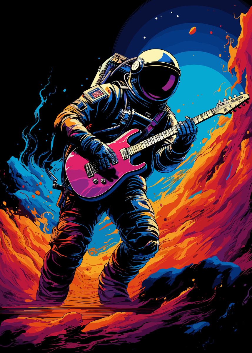 'Astronaut playing Guitar' Poster, picture, metal print, paint by 99 ...